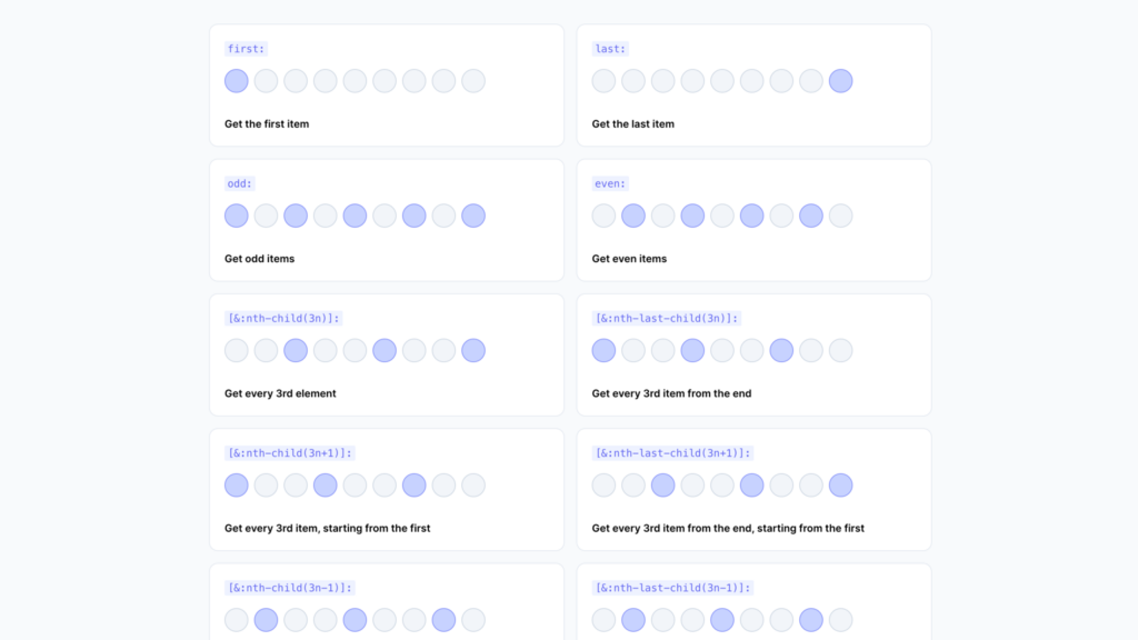 Tailwind CSS Nth-Child Selector Cheat Sheet - Cruip Tailwind CSS Nth-Child Selector Cheat Sheet - Cruip